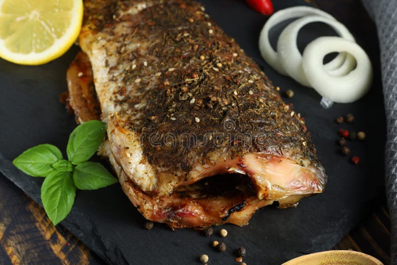 Fried Carp Fish on the Table. Served Fried Carp Stock Image - Image of ...