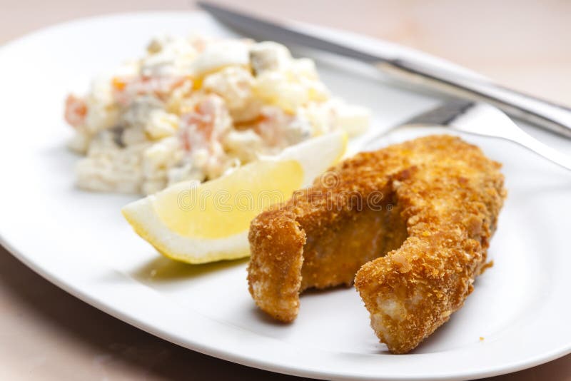 Fried carp stock image. Image of knife, cuisine, meal - 46669269