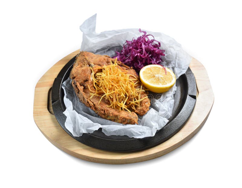 Fried Carp Steak with Potatoes and Vegetables, Grilled Fish Steak Stock ...