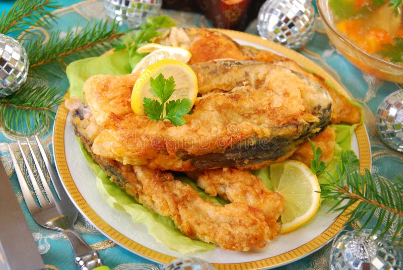 Fried Carp Steaks for Christmas Stock Image - Image of deepfried, fish ...