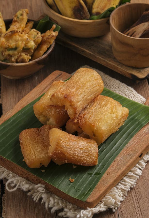 Fried Cassava Served on Wooden Table Stock Image - Image of manioc ...