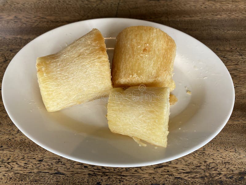 Fried Cassava Slices on a White Plate Stock Image - Image of chips ...