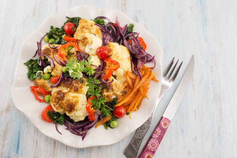 Fried Cauliflower and Mixed Vegetables Stock Image - Image of colorful ...