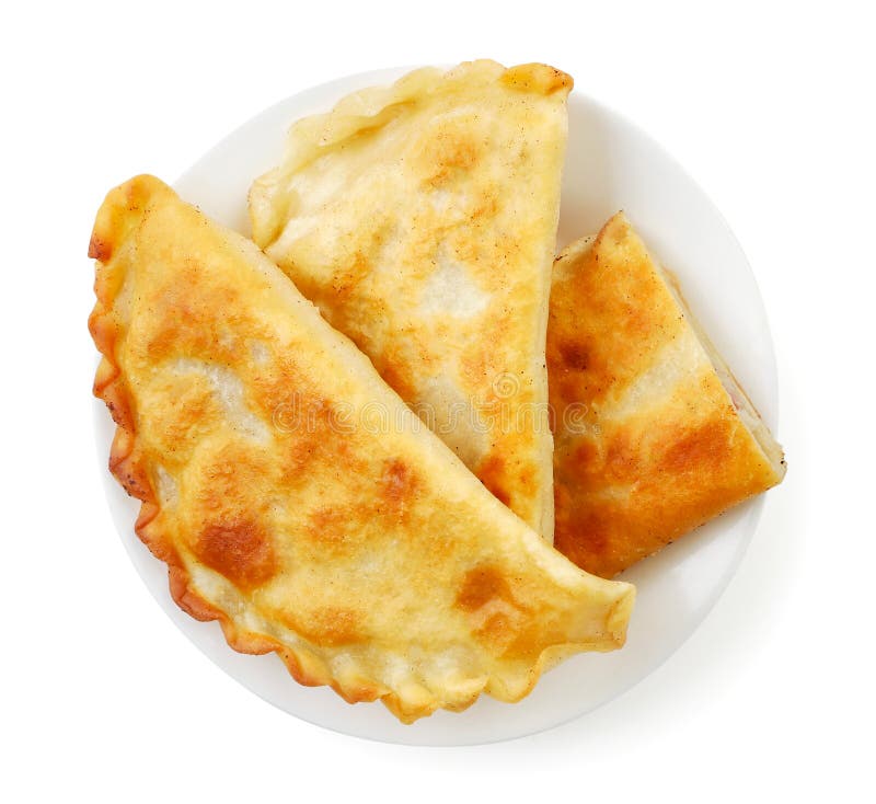 Fried Cheburek on a Plate on a White Background Isolated. Top View ...