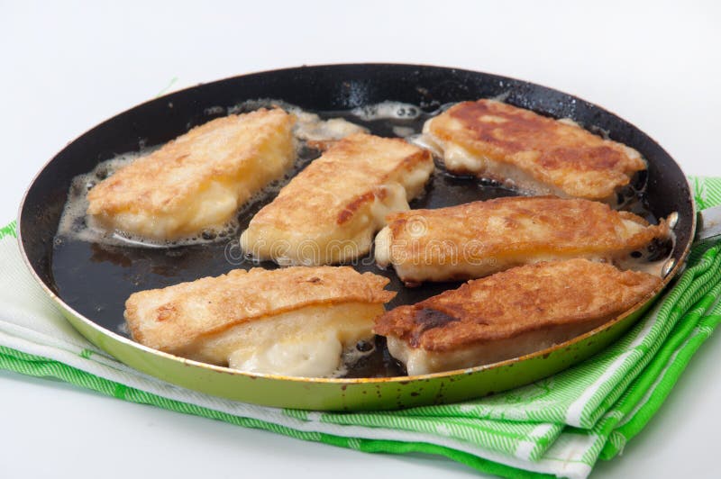 Fried Cheese in Hot Oil in a Frying Pan Stock Photo - Image of deep ...
