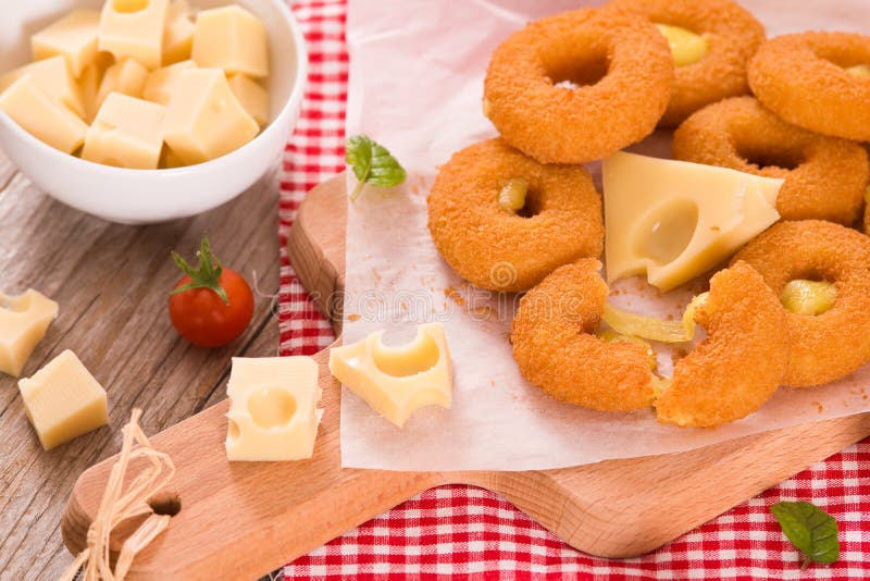 Fried cheese ring. stock image. Image of olive, homemade - 173888523