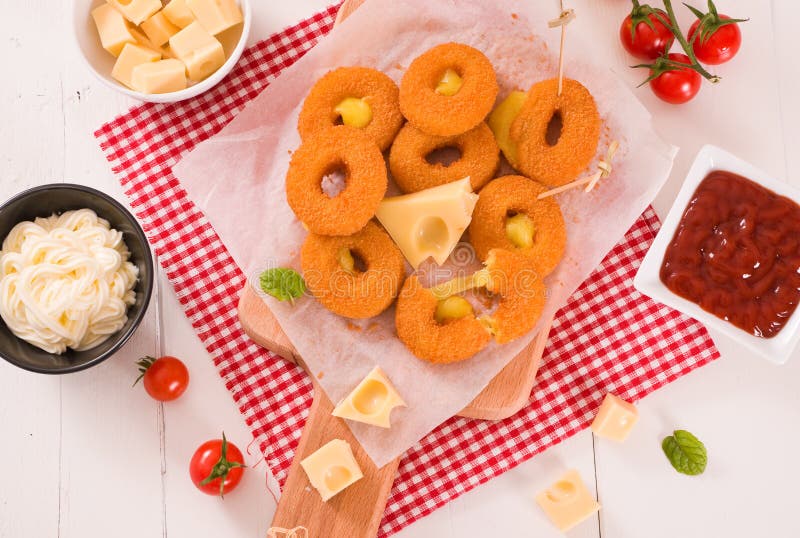 Fried cheese ring. stock photo. Image of dinner, fresh - 214276778