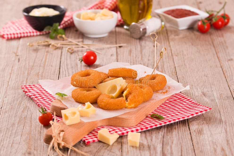 Fried cheese ring. stock photo. Image of appetizer, lunch - 176797412