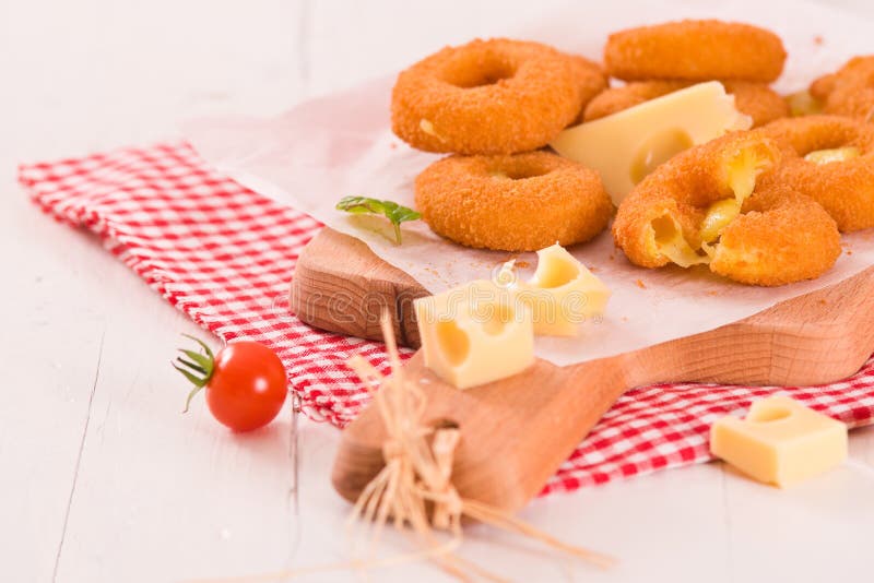 Fried cheese ring. stock image. Image of cutting, food - 196298795