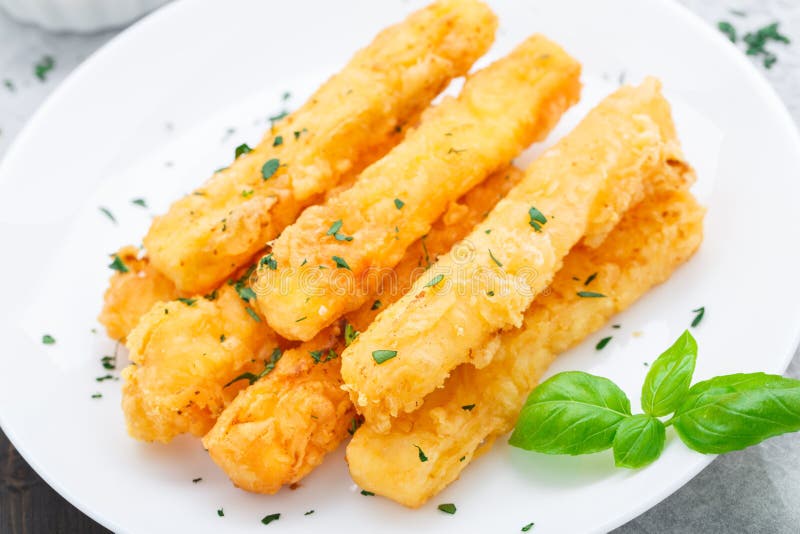 Crispy Halloumi Cheese Sticks Fries with Yogurt for Dipping and ...