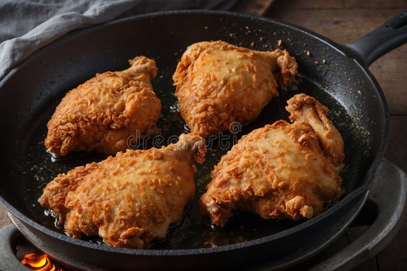 Fried Chicken is Being Cooked in a Frying Pan with Boiling Oil Stock ...