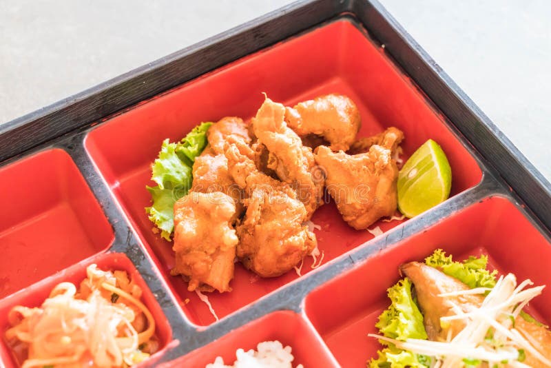Fried chicken bento set stock image. Image of vegetables - 97925311