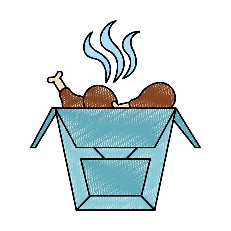 Chicken Thighs In Box Kawaii Cartoon In Black And White Stock Vector ...