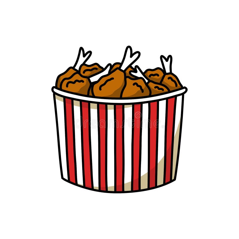 Fried Chicken Bucket Doodle Icon, Vector Color Line Illustration Stock ...