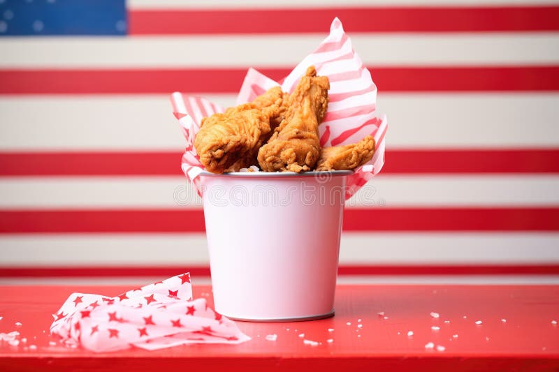 Fried Chicken Bucket with a Red and White Napkin Stock Image - Image of ...