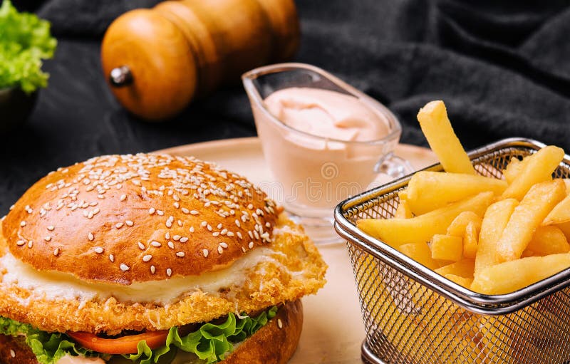 Fried Chicken Burger - Unhealthy Food Style Stock Image - Image of junk ...