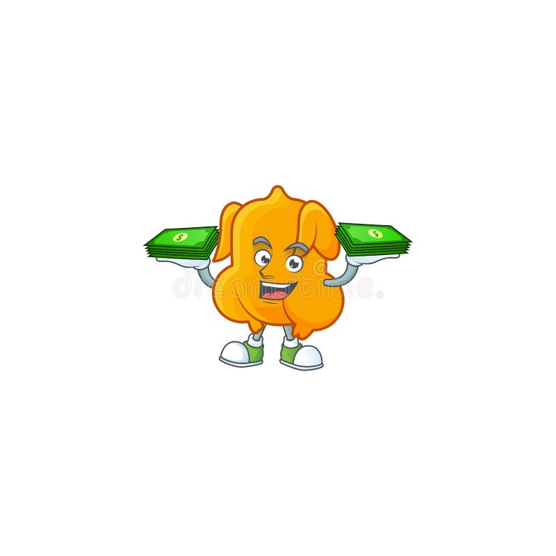 Fried Chicken Cartoon with the Character Holding Money Stock Vector ...