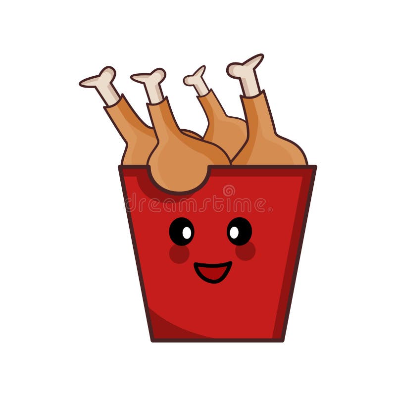 Fried Chicken Cartoon Character In Red Bucket. Template Vector Stock ...