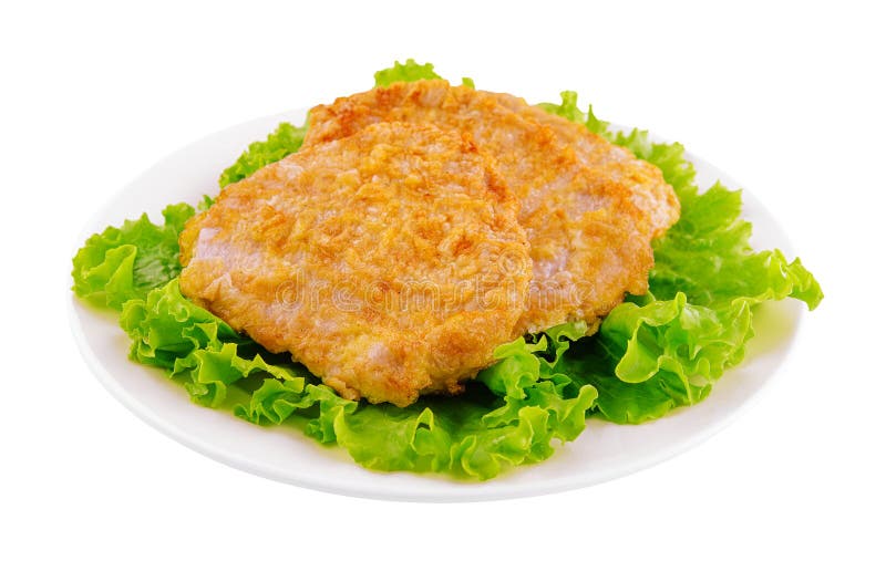 Fried Chicken Chop on Lettuce Leaves Stock Image - Image of lunch ...