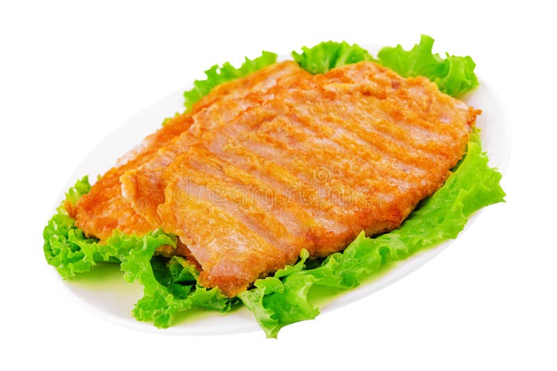Fried Chicken Chop on White Plate Stock Image - Image of food, grilled ...