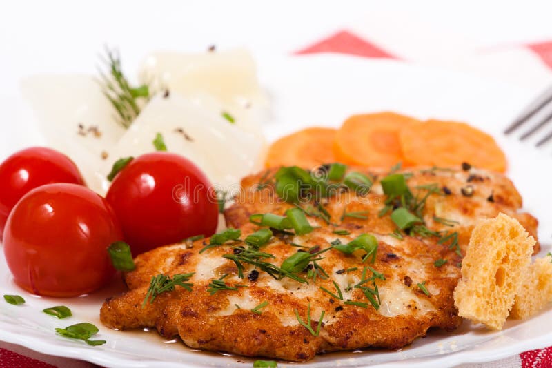 Fried Chicken Chopped Meat Cutlet with Salty Vegetables Stock Photo ...