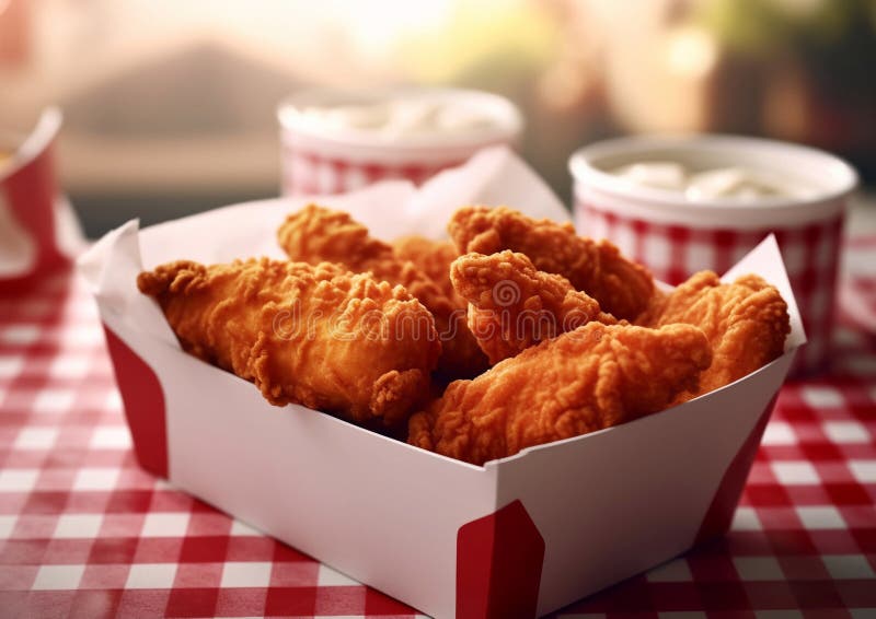Fried Chicken Crunchy Snack Takeaway Box On Fast Food Restaurant Tablemacroai Generative Stock