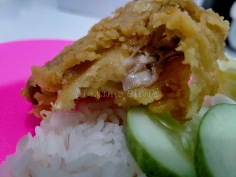 Fried Chicken, Cucumber and Rice Stock Image - Image of meat, snack ...