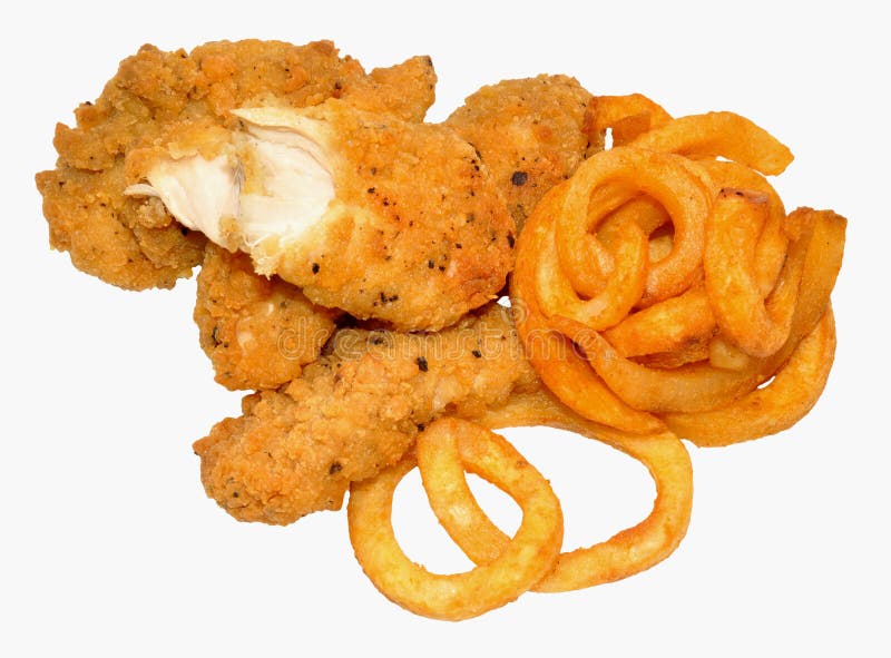 Fried Chicken and Curly Fries Meridional Imagen de archivo - Imagen de ...