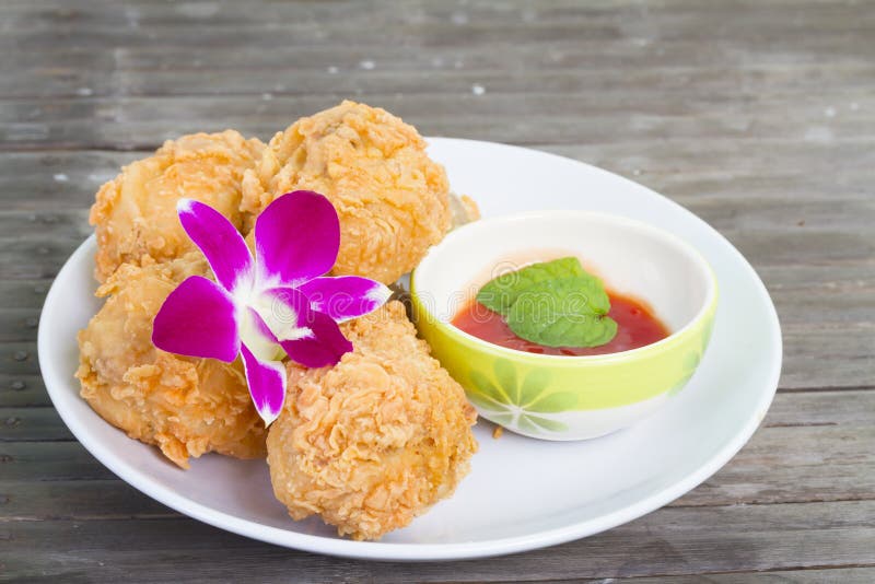 Fried Chicken and Decorative Orchid Stock Image - Image of eating ...