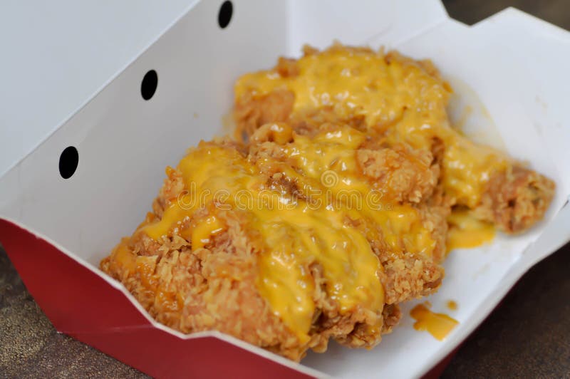 Fried Chicken, Deep Fried Chicken with Cheese Topping Stock Photo ...