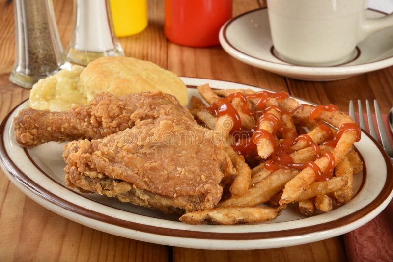Fried chicken dinner stock photo. Image of breaded, drink - 59152836