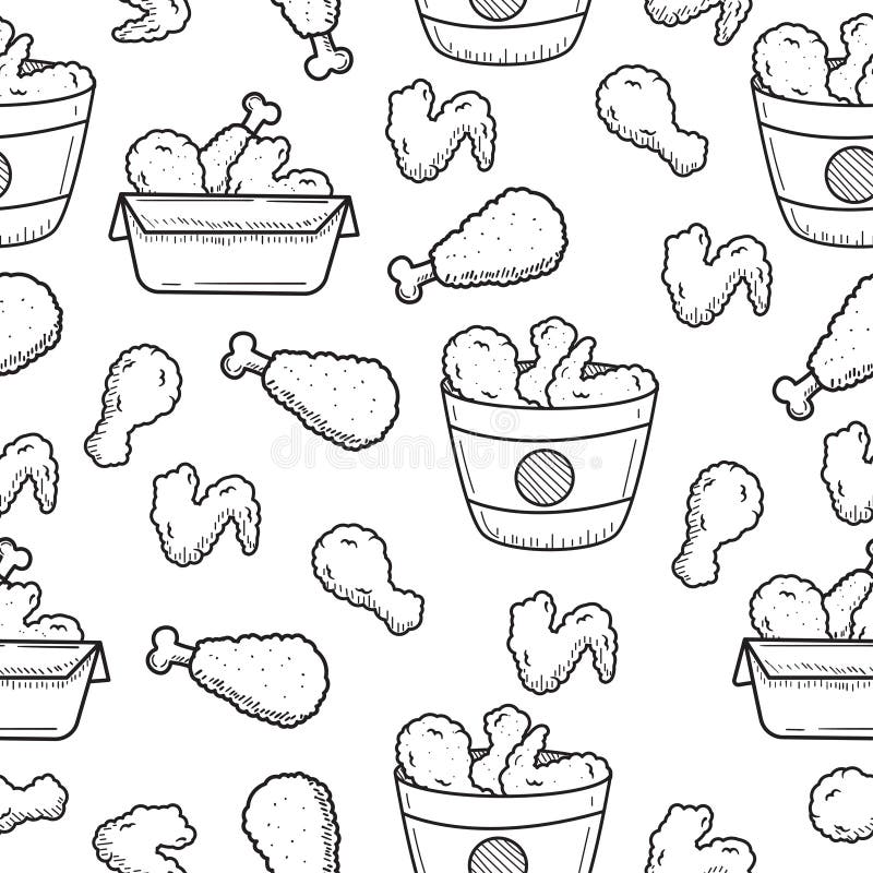 Cute Fried Chicken Vector Seamless Pattern in Doodle Style Stock Vector ...