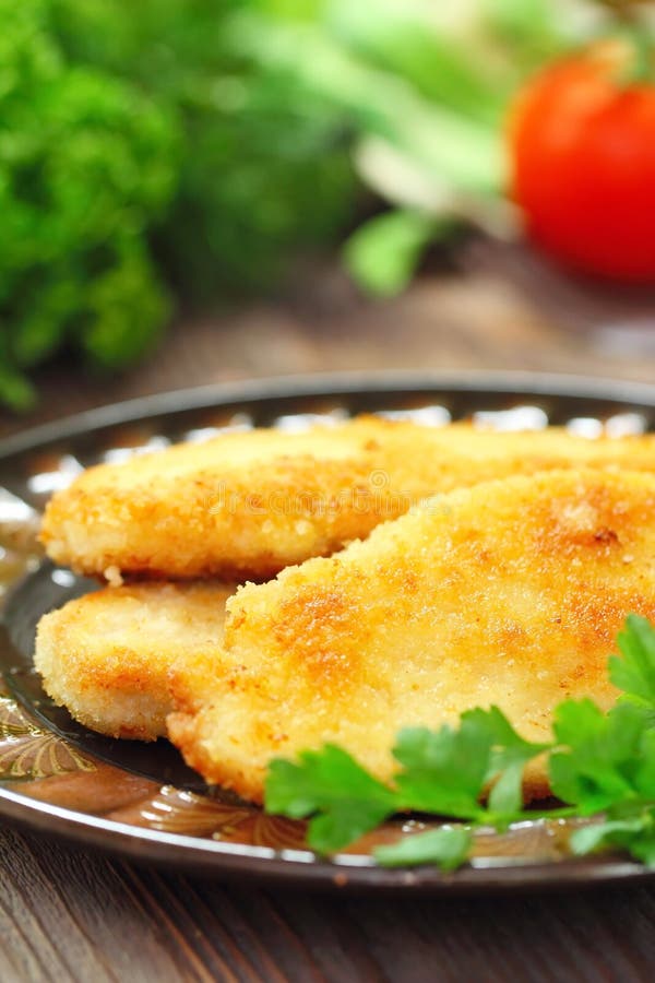 Fried chicken fillet stock image. Image of crumb, bread - 91510701