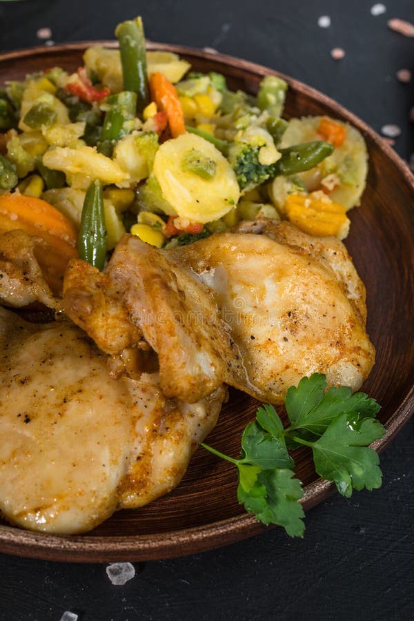 Fried Chicken Fillet with Vegetables Stock Photo - Image of napkin ...