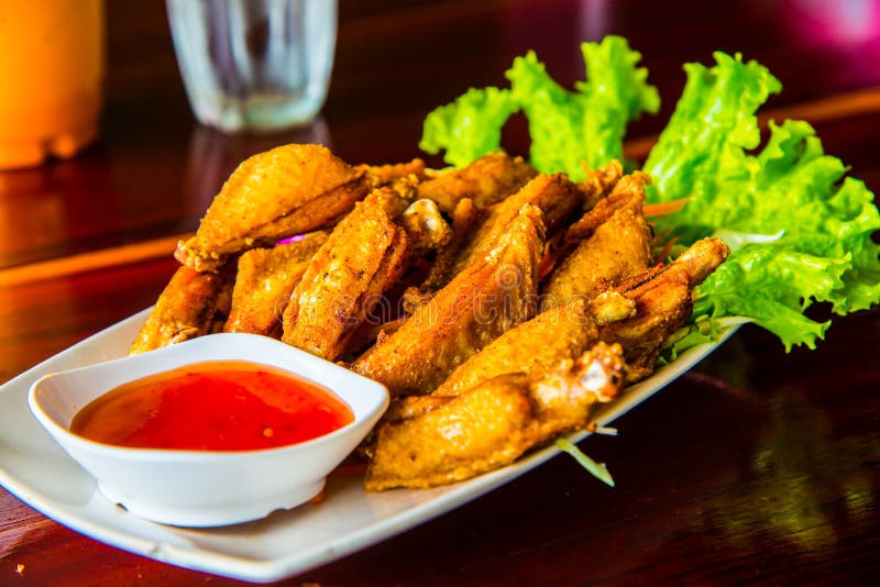 Fried Chicken with Fish Sauce on Modern Plate Stock Image - Image of ...