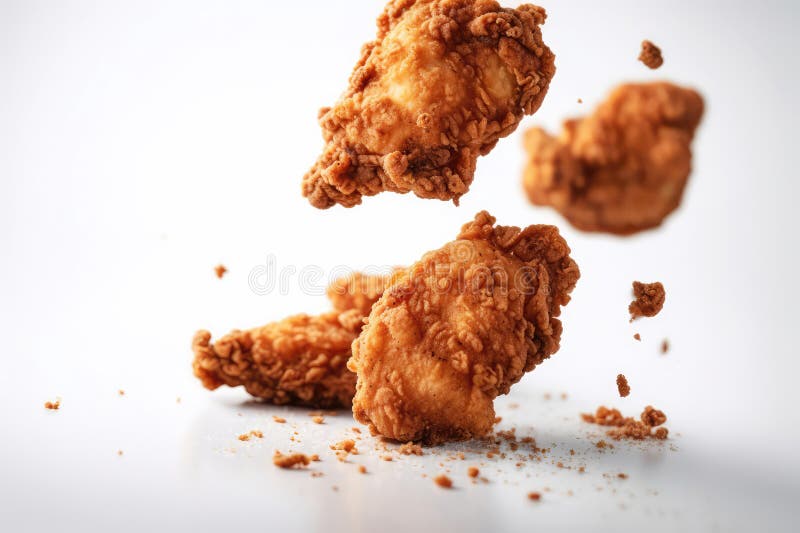 Fried Chicken Flying on White Background, Floating in the Air ...