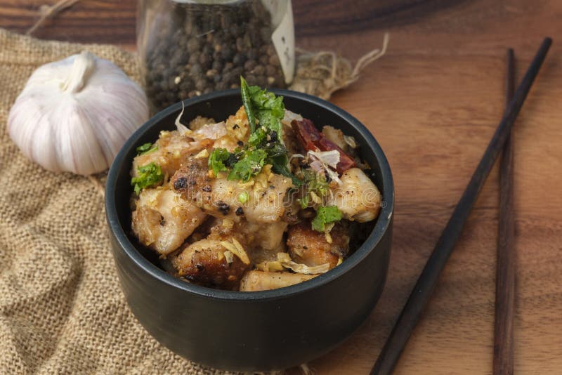Fried Chicken with Garlic and Pepper with Rice. Thai Dish Stock Image ...
