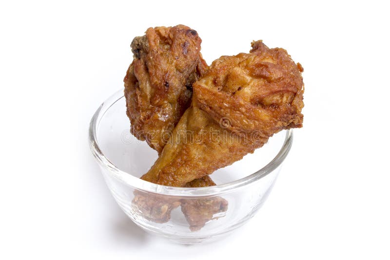 Fried Chicken with Glass Bowl on White Background Stock Image - Image ...