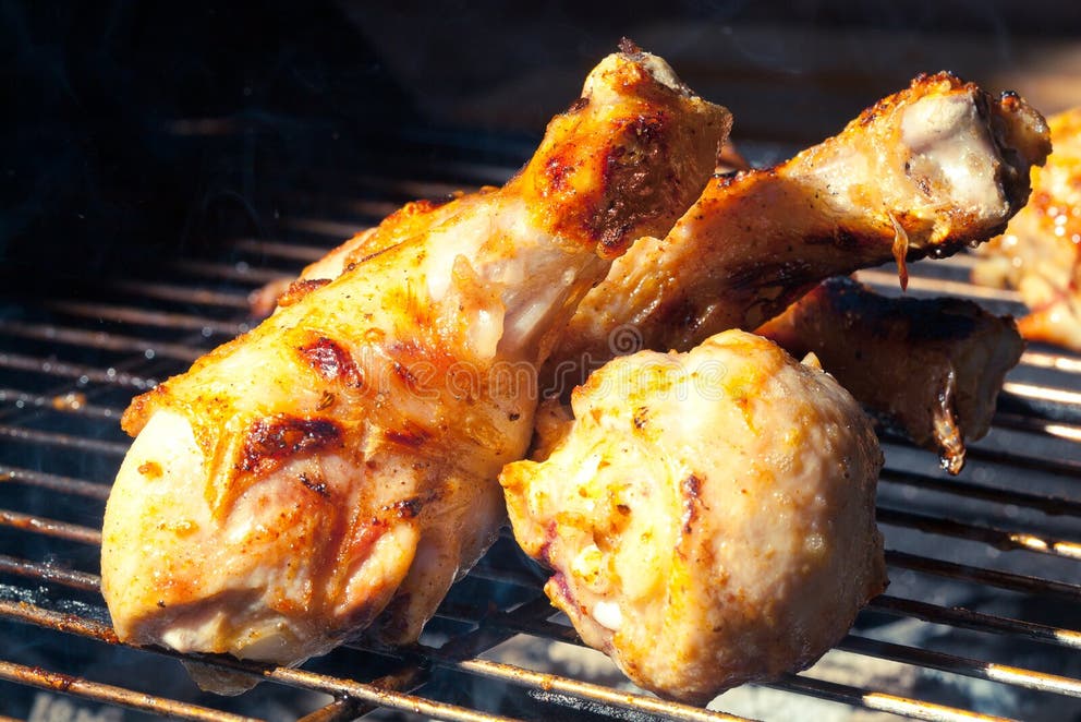 Fried chicken on the grill stock image. Image of grilled - 190683545