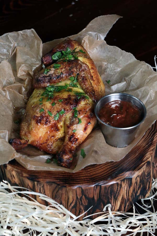 Fried Chicken Half with Sauce Stock Image - Image of grilled, kraft ...