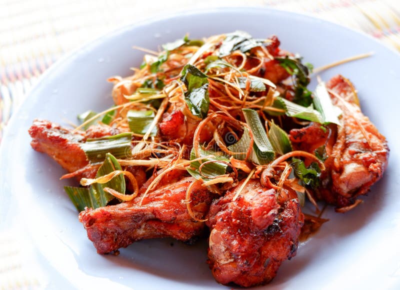 Fried Chicken Herb Thai Food Stock Image - Image of glazed, fried: 90004009
