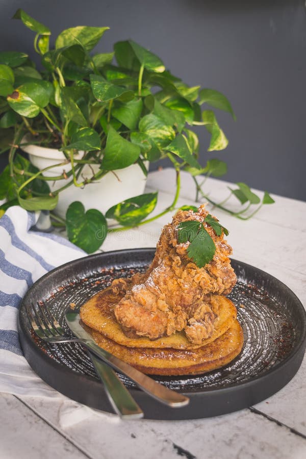 Fried Chicken on House-made Buttermilk Pancakes Served with Chilli ...