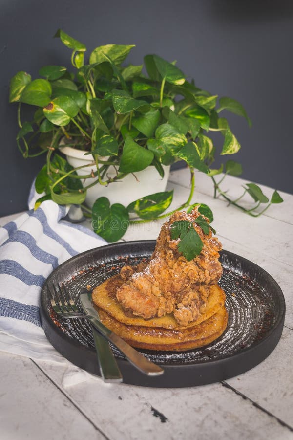 Fried Chicken on House-made Buttermilk Pancakes Served with Chilli ...