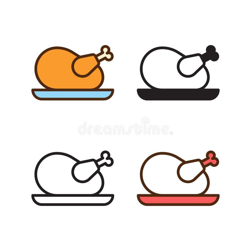 Fried Chicken Icon in 4 Style: Flat, Glyph, Outline, Duotone Stock ...