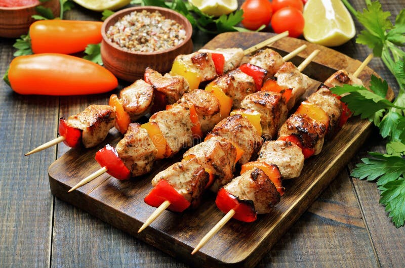 Fried chicken kebabs stock photo. Image of lemon, gourmet - 129319514