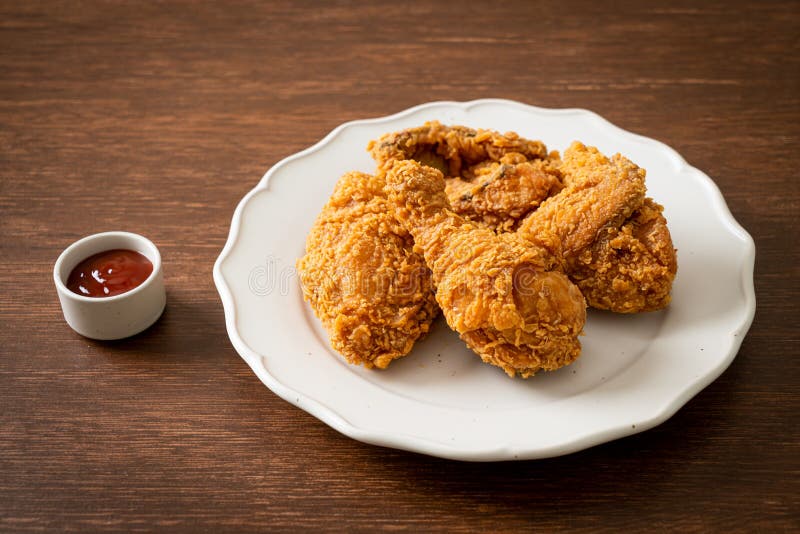 Fried Chicken with Ketchup on Plate Stock Photo - Image of onion ... Fried Chicken with Ketchup on Plate Stock Photo - Image of onion ...