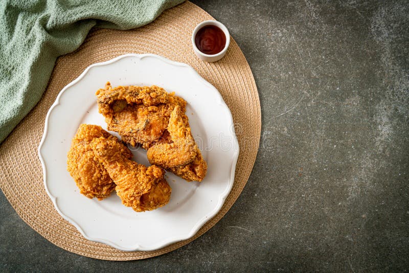 Fried Chicken with Ketchup on Plate Stock Photo - Image of background ... Fried Chicken with Ketchup on Plate Stock Photo - Image of background ...