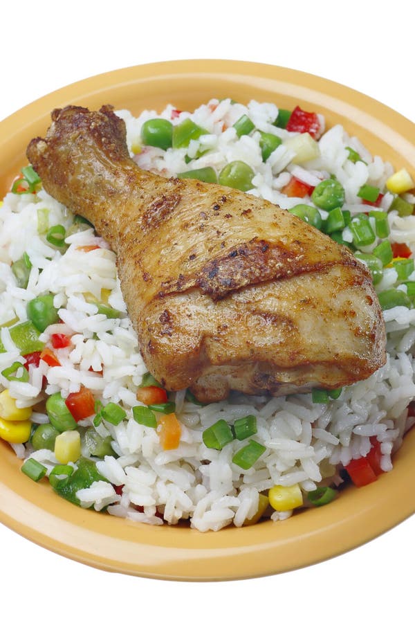 Fried chicken leg. stock photo. Image of kitchen, rice - 12496518