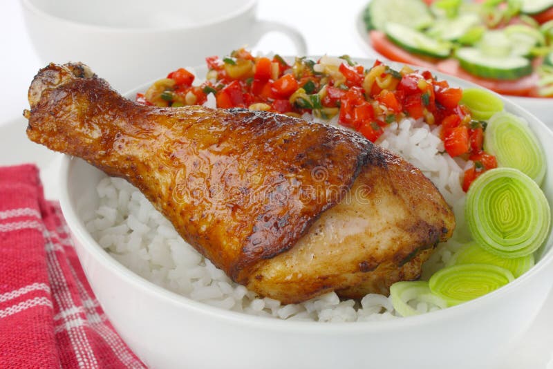 Fried Chicken Leg with Rice Stock Image - Image of food, black: 20206905