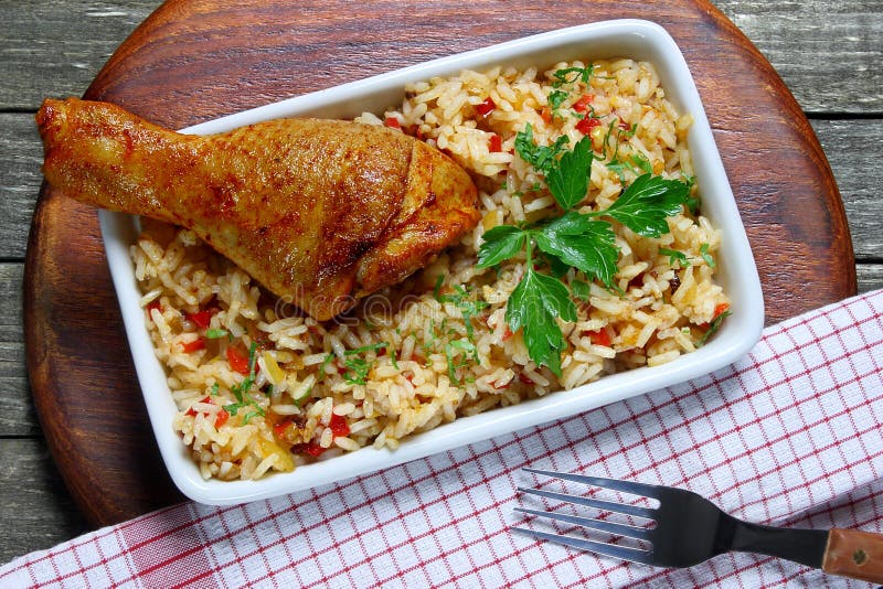 Fried Chicken Leg with Rice Stock Photo - Image of lunch, paprika: 28328128